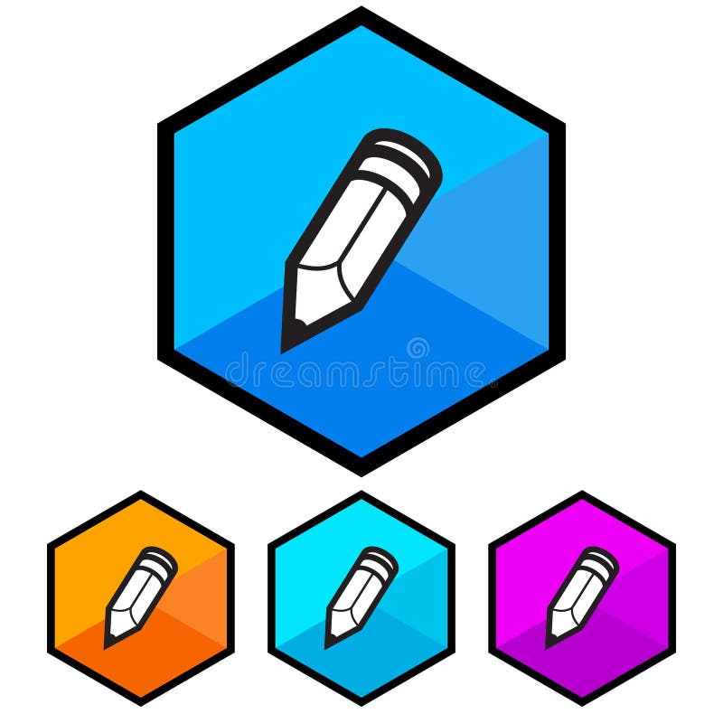 Simple, Flat, Vector Hexagon Pencil Icon. Four Color Variations Stock ...