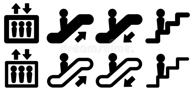 Elevator, Stairs, Escalator, Icon Set Stock Vector - Illustration of button, back: 136475775