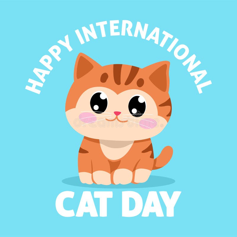 Cute Cat Cartoon for International Cat Day Stock Vector - Illustration ...