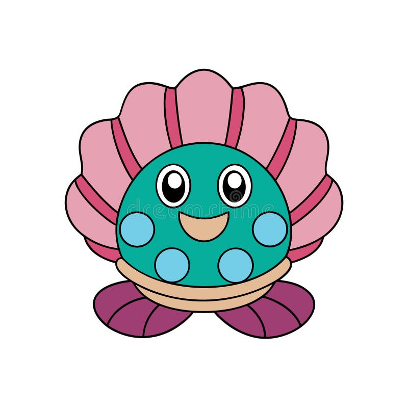 Cute Seashell Character Vector Illustration with Happy Expression Stock ...