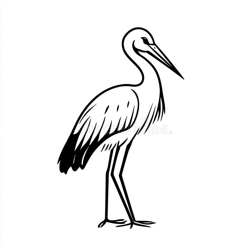 Simple Flat Vector Line Art of a Stork Icon Against a Plain White ...