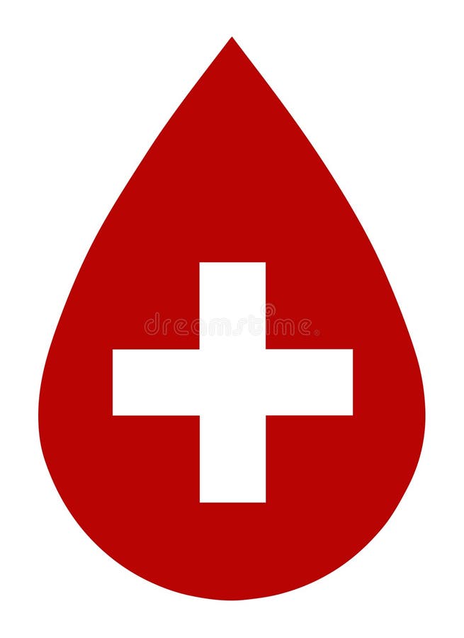 Vector Web Icon of a Single Red Blood Drop with White Cross in Midle ...