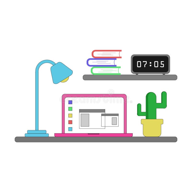 Simple Flat Vector of Workspace Stock Illustration - Illustration of ...