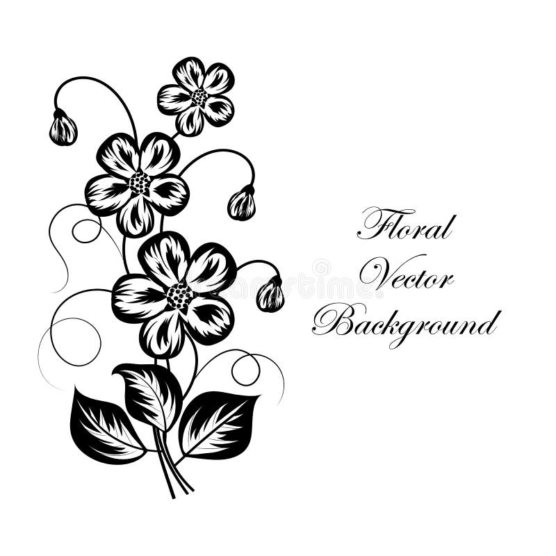Simple Floral Frame in Black on White Stock Vector - Illustration of ...
