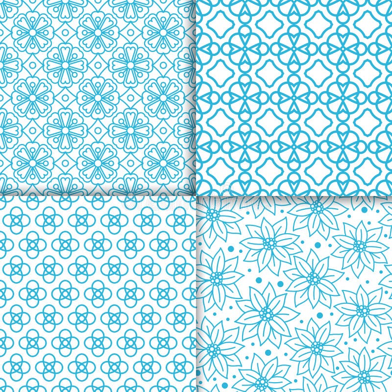 Simple Floral Blue Color Pattern Set Stock Vector - Illustration of ...