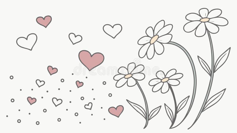 Simple Floral Elements with Scattered Hearts, Sweet Design, Vector ...
