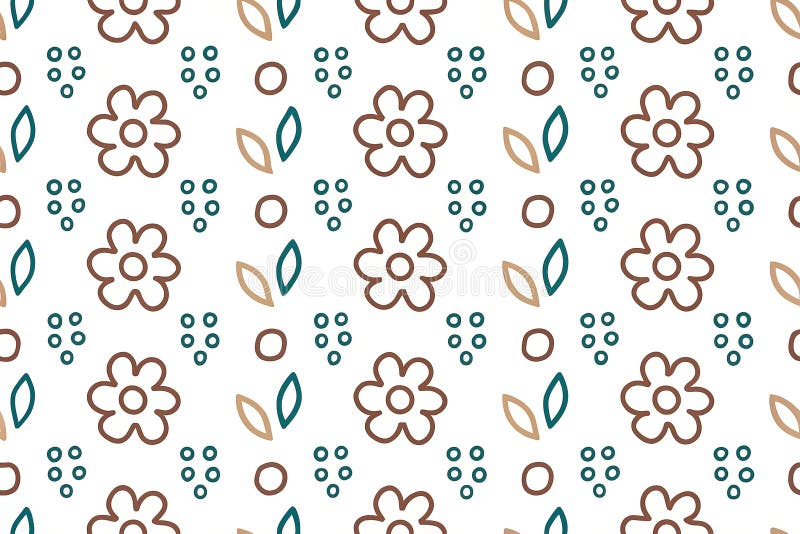 Simple Floral Pattern on White Background with Brown and Teal Accents ...