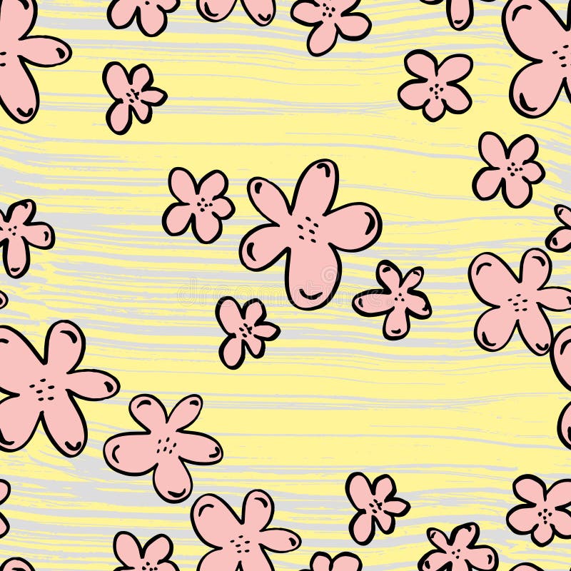 Simple Flowers and Horizontal Stripes Texture Vector Seamless Pattern ...