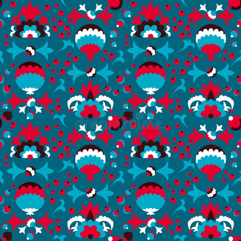 Simple Folk Floral Seamless Pattern Stock Illustration - Illustration ...