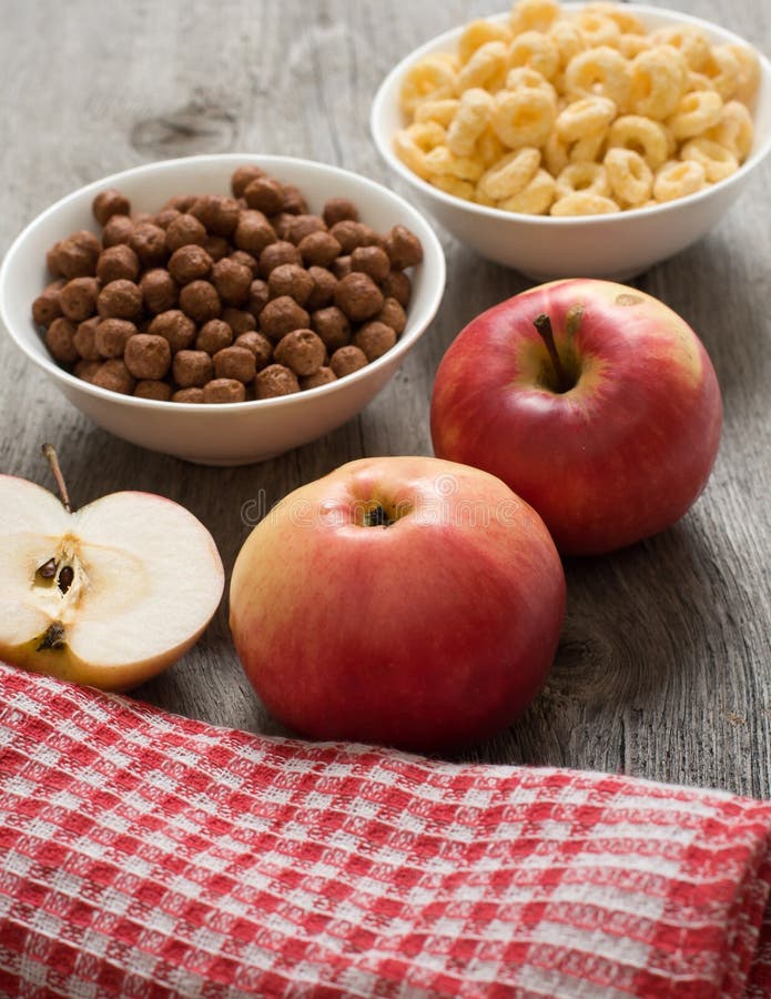The Simple Food Composition with Apples and Corn Flacks Stock Image ...
