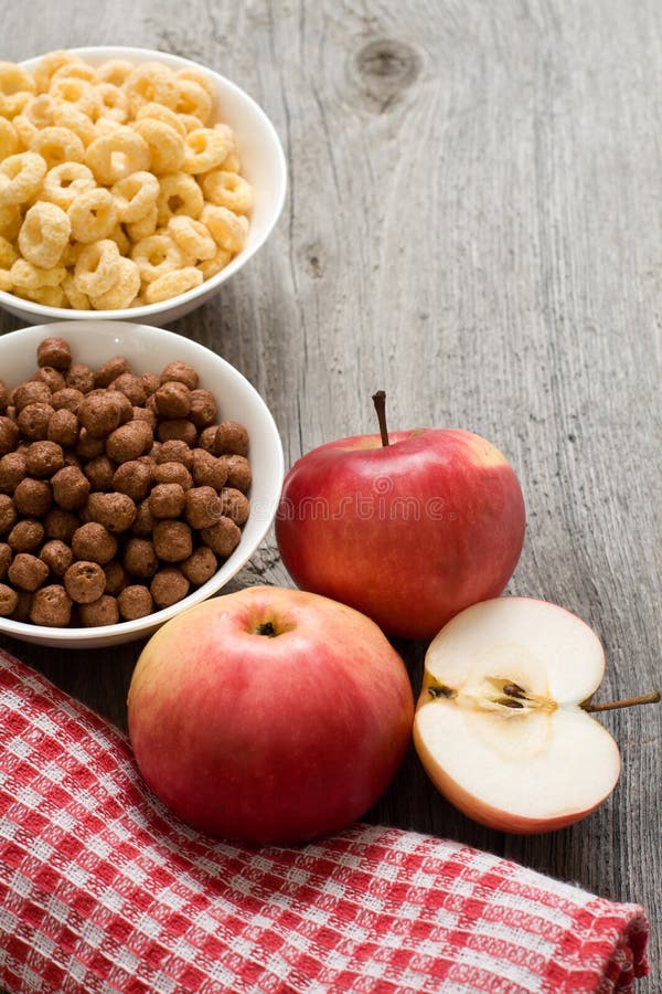 The Simple Food Composition with Apples and Corn Flacks Stock Photo ...