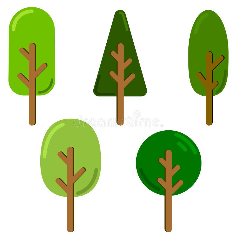 Simple Forest Trees Vector Set Stock Vector - Illustration of bush ...