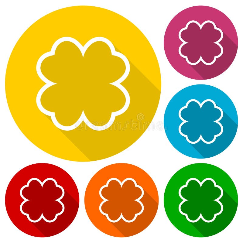 Simple Four Leaf Clover Icons Set with Long Shadow Stock Vector ...