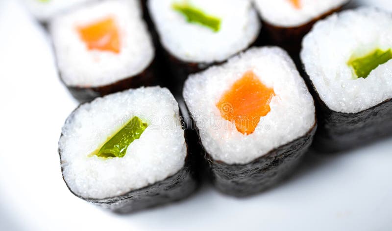 Fresh Sushi on a Plate Panorama Stock Image - Image of plate, rice ...