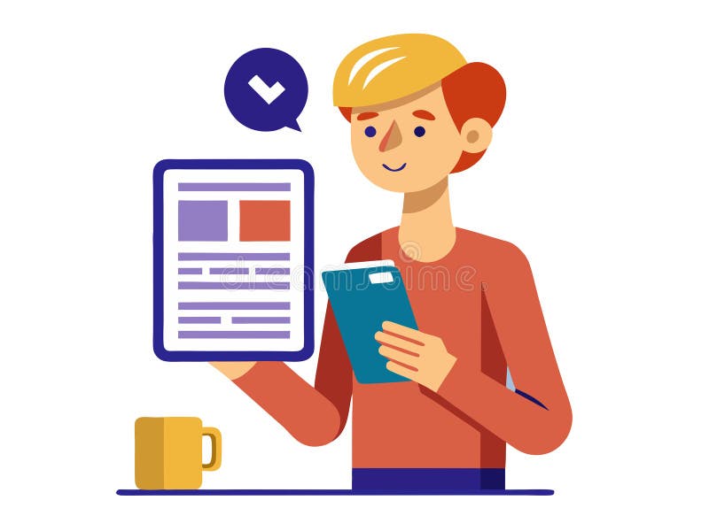 Man Reviewing Digital Document Illustration Stock Vector - Illustration ...