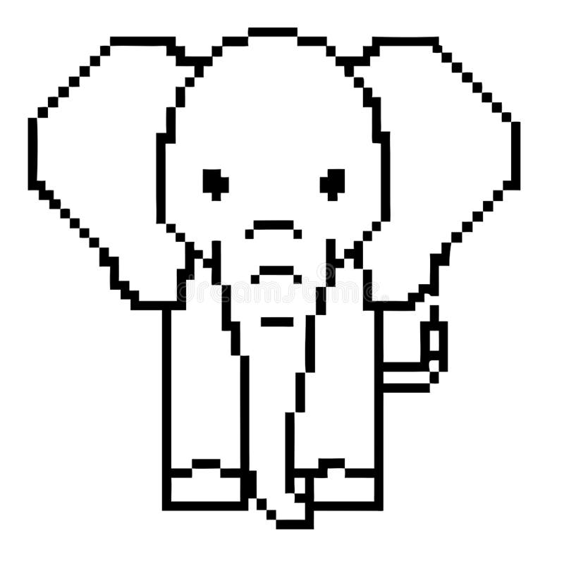 A Simple Front on View in Black Pixel Outline of an Elephant Stock ...