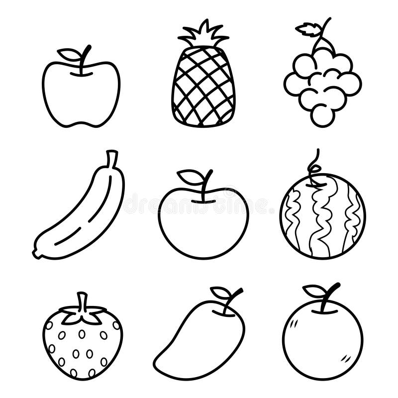 Fruit Outlines for Kids Coloring, Educational Vector Illustration on ...