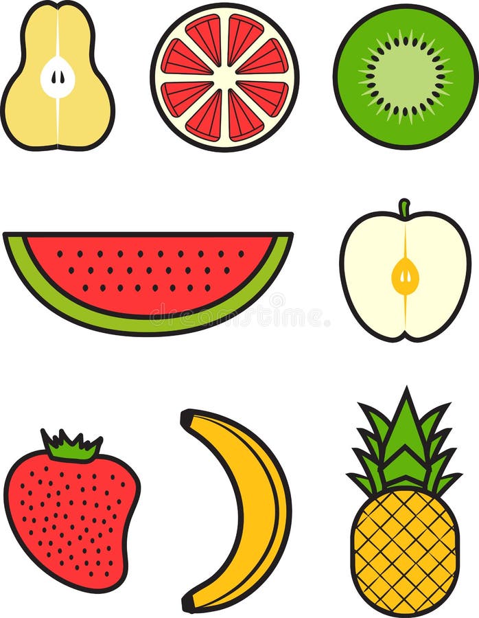 Simple Fruits Illustration Drawing Vector Pack Set Stock Vector ...