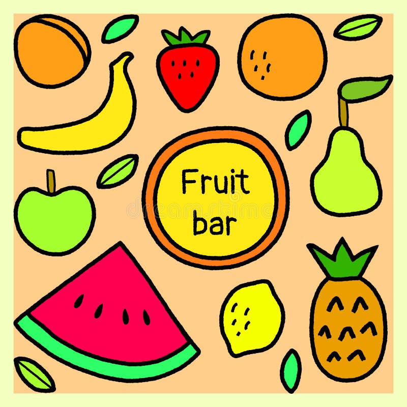 Simple Fruits and Leaves Fruit Bar Sign, Vector Stock Vector ...