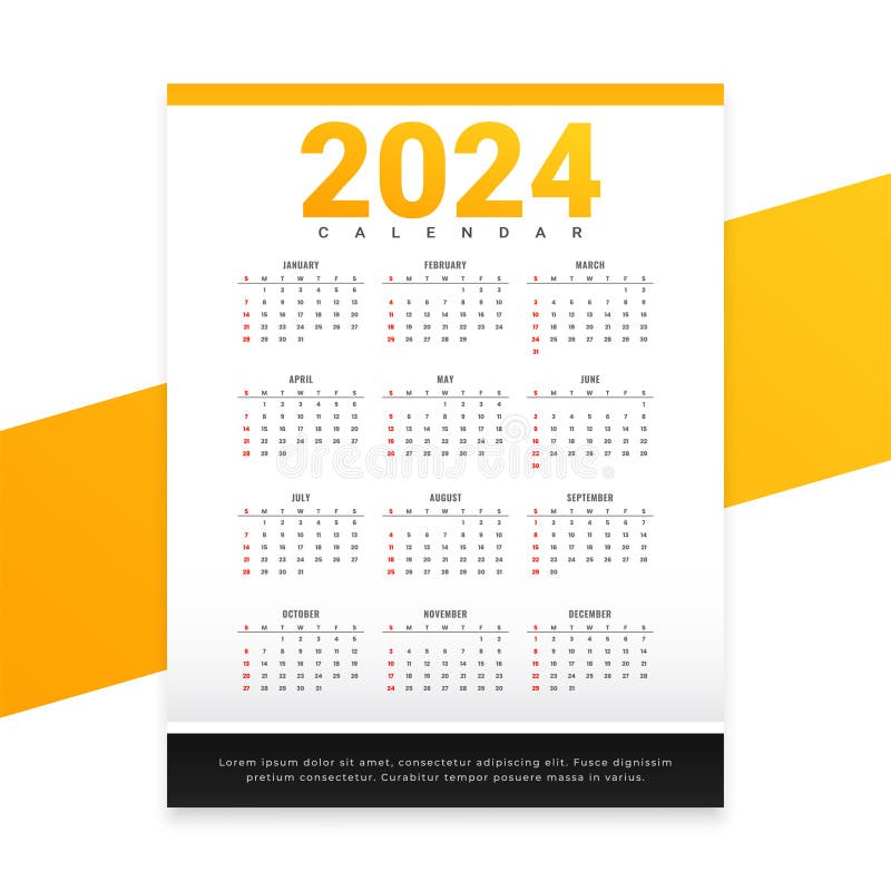 Simple 2024 Full Page Calendar Layout in White and Yellow Color Stock ...