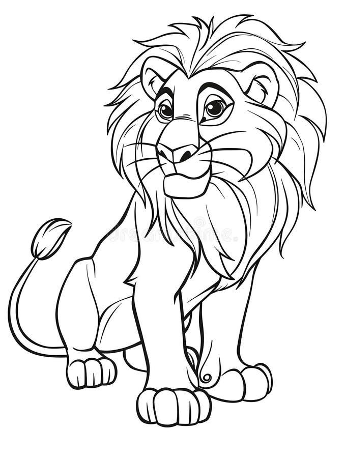 Simple Lion Coloring Page for Toddlers Stock Illustration ...