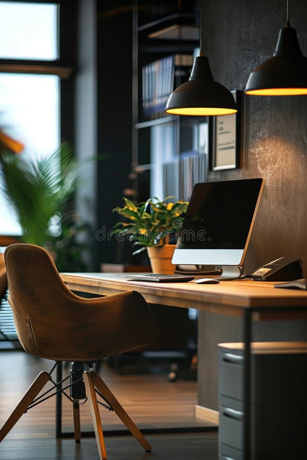 Simple Functional Desk Setup Chair Laptop Perfect Home Office Workspace ...