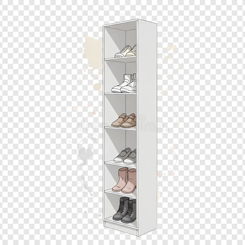 Tall White Shoe Rack with Multiple Shelves and Various Footwear on ...