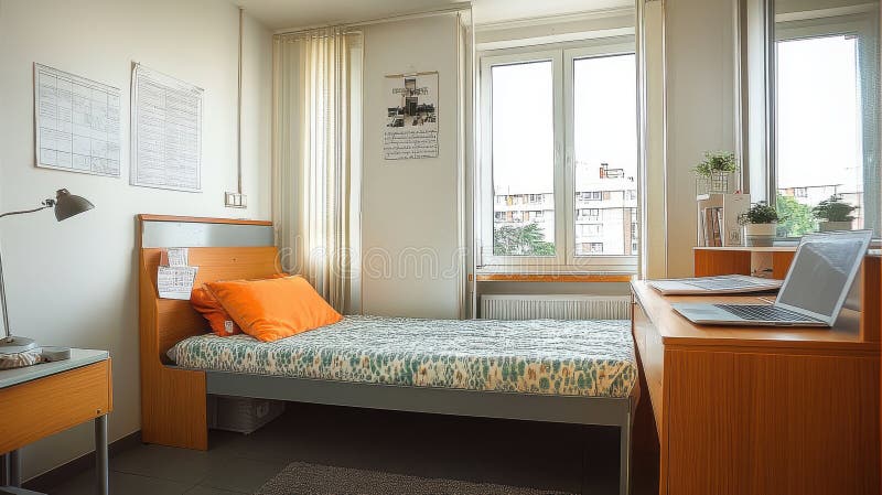 Simple but Functional Dorm Room Ready for Studying Stock Illustration ...