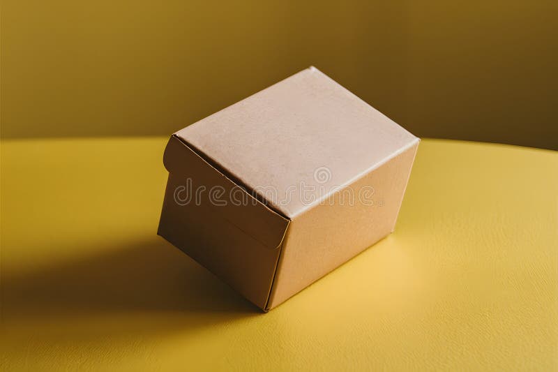 Simple, Functional Tilted Cardboard Box on a Yellow Surface, Closed Lid ...