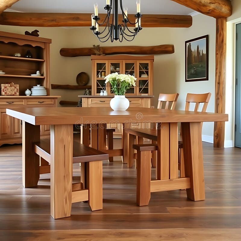 A Simple and Functional Wooden Dining Bench with a Clean Design Placed in a Rustic Dining Room ...