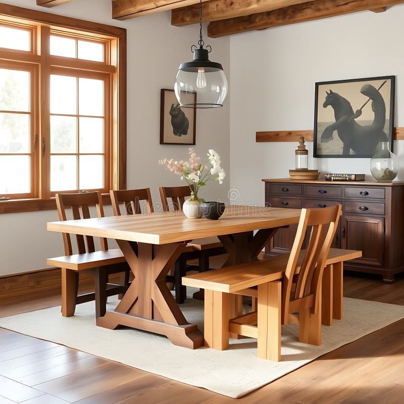 A Simple and Functional Wooden Dining Bench with a Clean Design Placed in a Rustic Dining Room ...