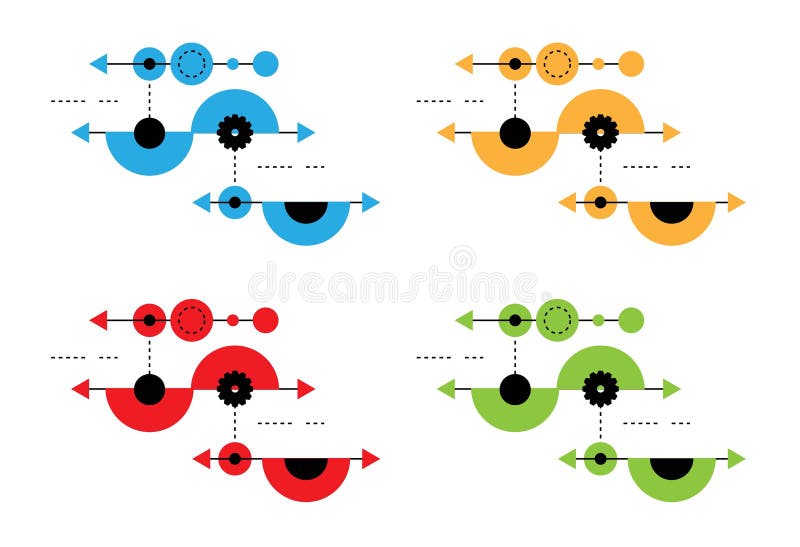 Simple Gear Circles and Semi Circles Line Art Tech Element Colorful ...