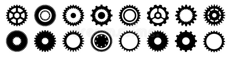 Simple Gear Icons. Wheels Set on Black Background. Vector White ...