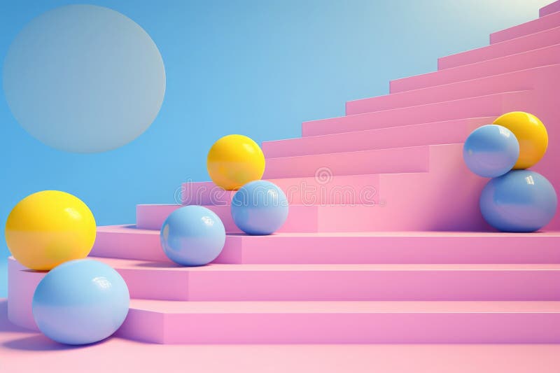 Simple Geometric Composition with Staircase and Balls. Generative AI ...