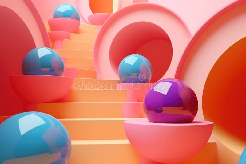 Simple Geometric Composition with Staircase and Balls. Generative AI ...
