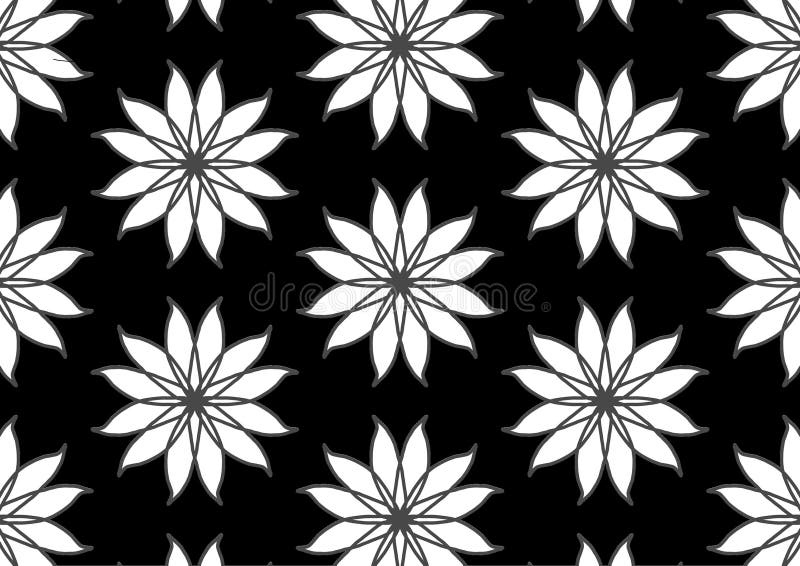 Seamless Geometry Design Pattern with Black and White Flowers Stock ...