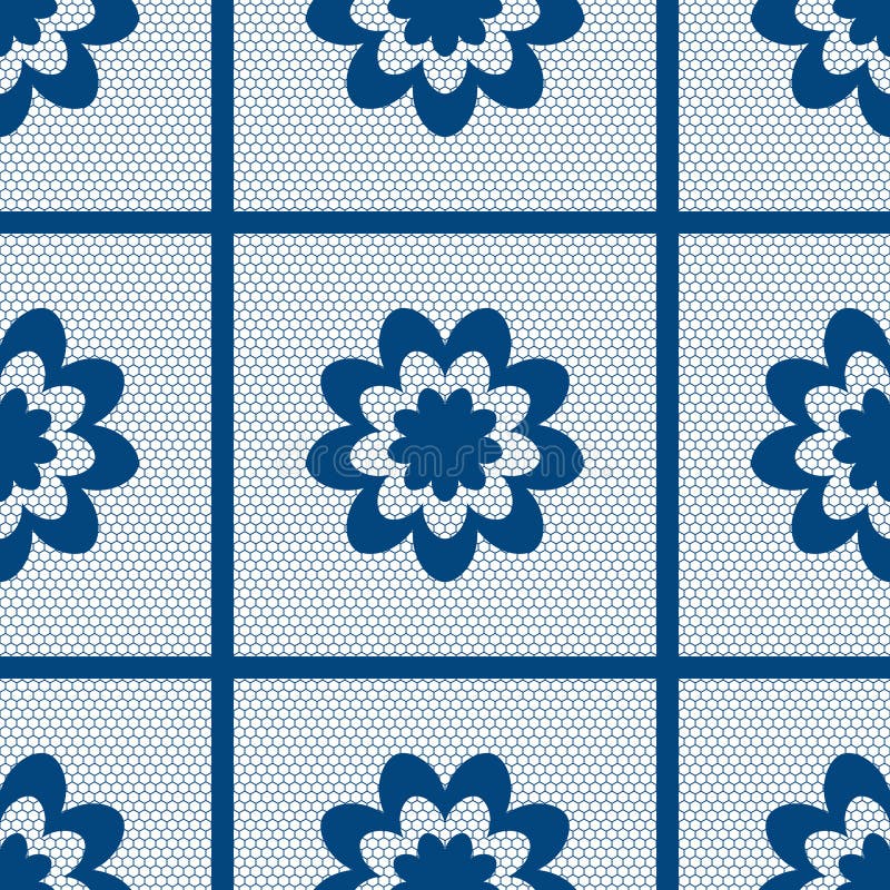 Simple Geometric Lace Seamless Pattern in Fine Mesh and Flowers. Vector ...