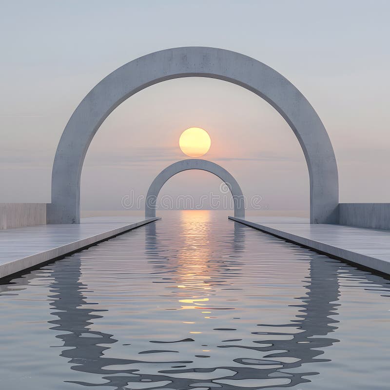 Simple Geometric Mirror Arch and Pastel Blue Gradient Sky Stock Image ...