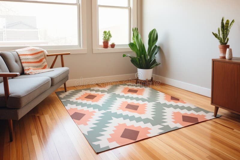 Simple, Geometric-patterned Area Rug on Wooden Floor Stock Illustration ...