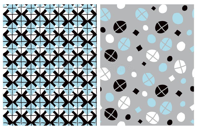 Simple Geometric Seamless Vector Patterns. Irregular Grid and Dots ...