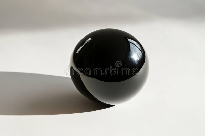 Simple Geometric Sphere in Black, Resting on a Smooth White Surface ...