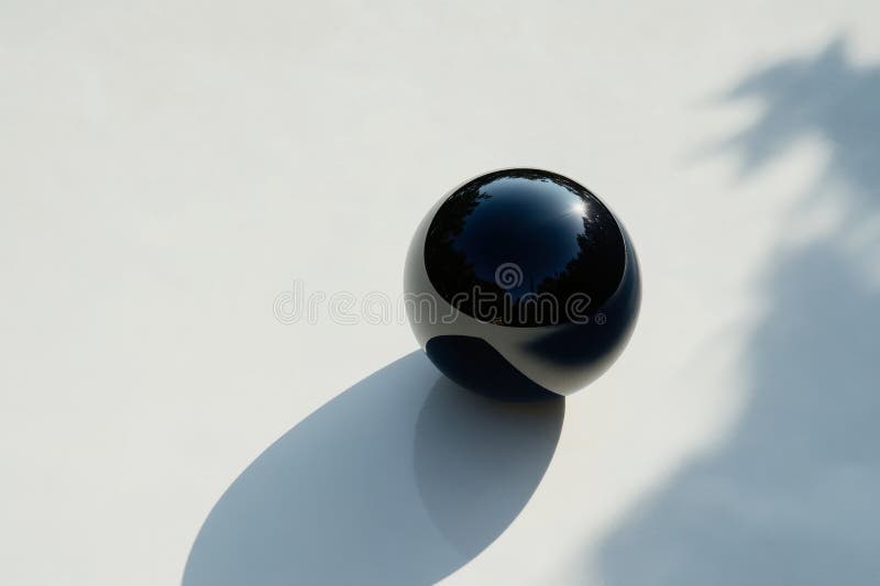 Simple Geometric Sphere in Black, Resting on a Smooth White Surface ...