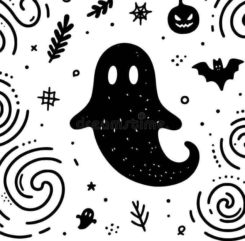 Simple Ghost Doodle Line Art for Halloween Stock Illustration ...