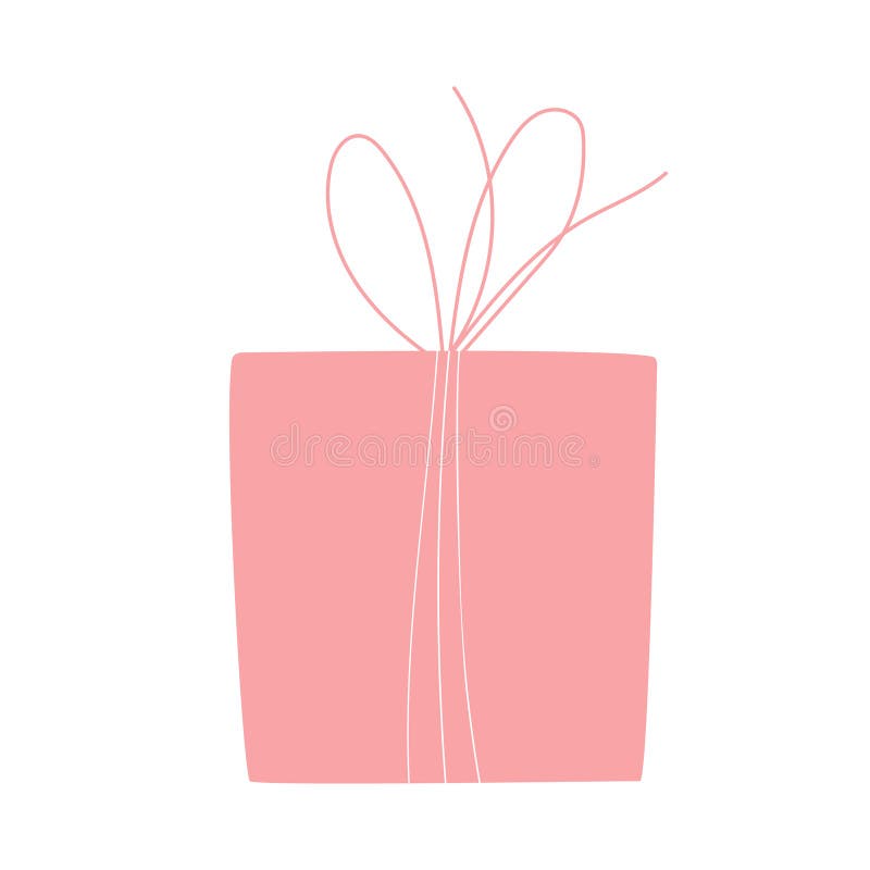 Simple Gift Box Decorated with Rope Isolated on White. Vector Doodle ...