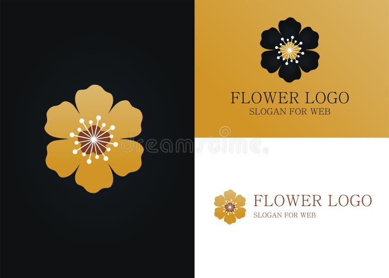 Simple Gold Botanical Emblem in Minimalist Style. Flower Icon Stock ...