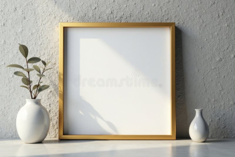Simple Gold Frame Against a Concrete Backdrop , Geometric, Asset Stock ...