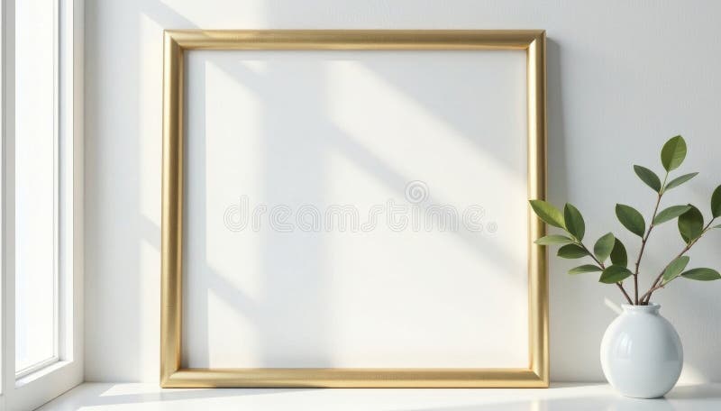 Simple Gold Frame Mockup, White Wall Background, Backdrop, White Wall ...