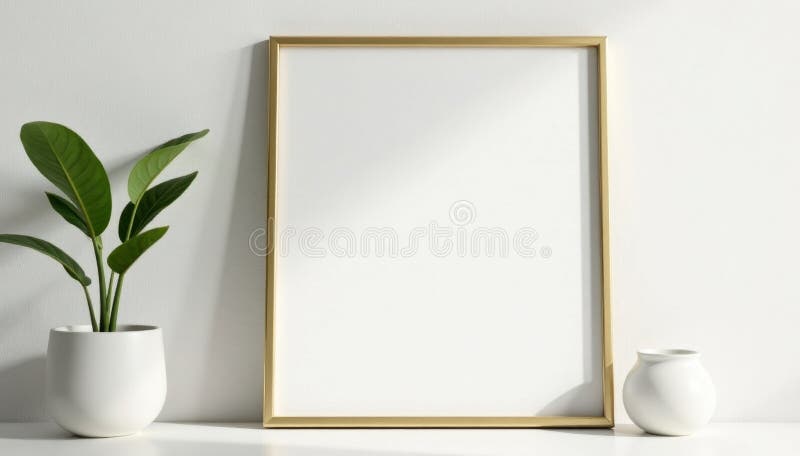 Simple Gold Frame Mockup, White Wall Background, Minimalist, Gold, Gold ...