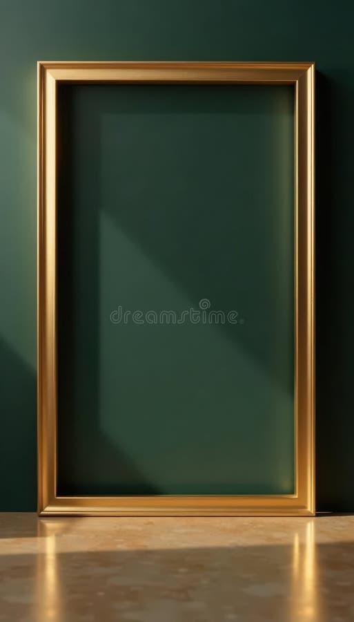 Simple Gold Frame Surrounds Reflective Surface, Clean Lines, Studio ...