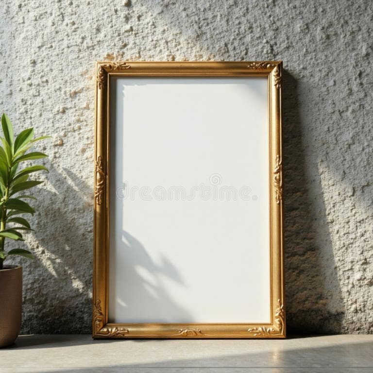 Simple Gold Frame on Weathered Concrete, Ample Copy Space, Rustic, Gold ...